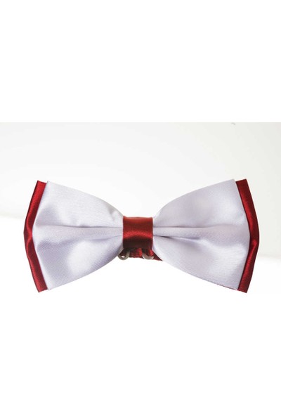 Gaffy Kırmızı Garnitürlü Beyaz Saten Papyon - GP-808 Gaffy Kırmızı Garnitürlü Beyaz Saten Papyon - GP-808