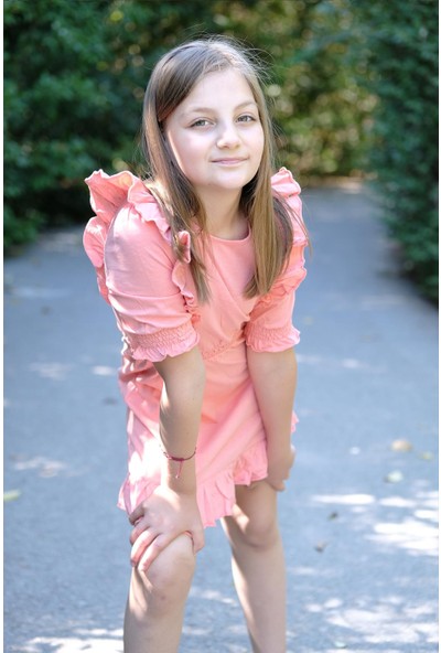 Taygoo Pamuk Fırfırlı Elbise Mercan Nanna Fashion 2022-G-0004