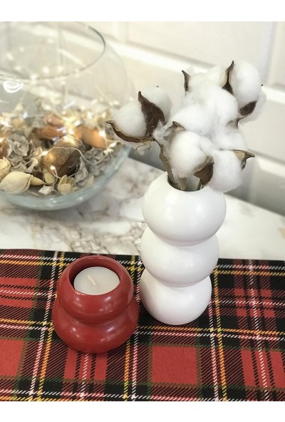2'li Vazo ve Tealight Mumluk Obje Kırmızı-Beyaz Bubble PS3934 2'li Vazo ve Tealight Mumluk Obje Kırmızı-Beyaz Bubble PS3934