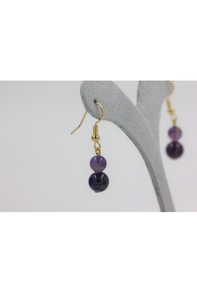 Takı Ağacı Ametist Taşı Metal Küpe ( 8 - 6 mm ) Takı Ağacı Ametist Taşı Metal Küpe ( 8 - 6 mm )