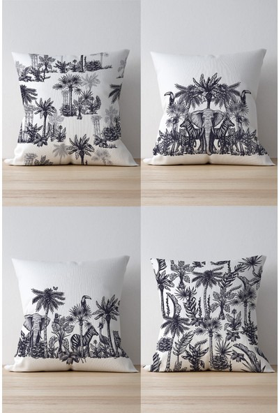 Pilloveland Çift Tarafı Baskılı Safari Desenli 4'lü Süet Kırlent Kılıfı