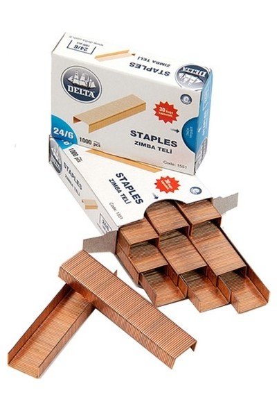 Delta Zımba Teli Bakır No: 24/6 1000'LIK 5 Paket / Standart Büyük Zımba Teli Delta Zımba Teli Bakır No: 24/6 1000'LIK 5 Paket / Standart Büyük Zımba Teli