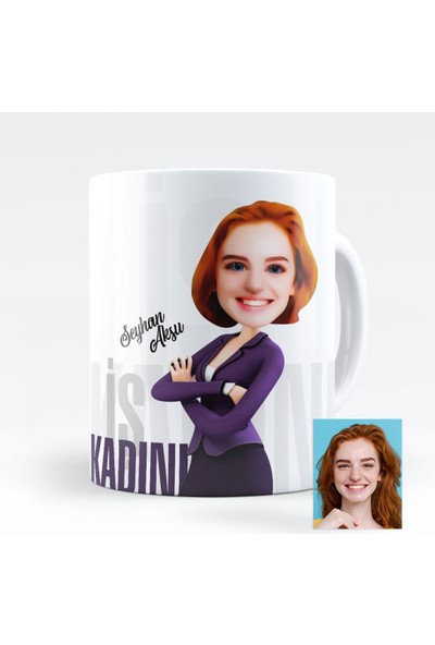 BK Kişiye Özel Bayan Iş Kadını 3D Animasyon Karikatür Beyaz Kupa Bardak - 1 BK Kişiye Özel Bayan Iş Kadını 3D Animasyon Karikatür Beyaz Kupa Bardak - 1