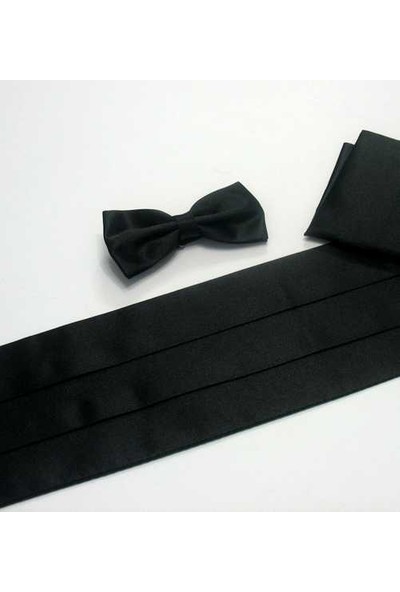 Gaffy Siyah Düz Renk Damatlık Kuşak Papyon Mendil Saten Takım Set - Kp-08 Gaffy Siyah Düz Renk Damatlık Kuşak Papyon Mendil Saten Takım Set - Kp-08