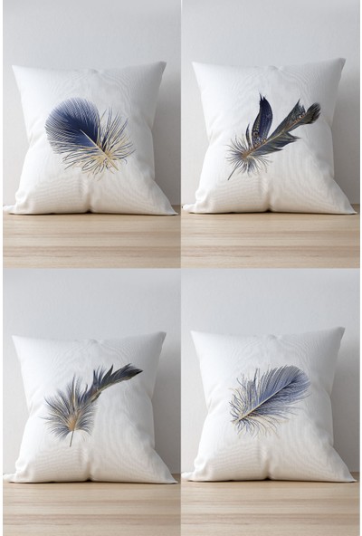 Pilloveland Çift Tarafı Baskılı Indigo Desenli 4'lü Süet Kırlent Kılıfı