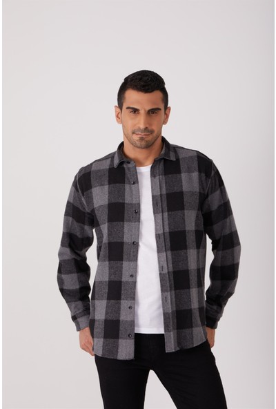 Dufy Siyah Ekose Erkek Gömlek - Slım Fıt