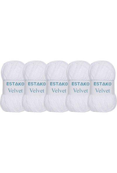 Estako Velvet (5 Yumak) Kadife El Örgü Ipi 1110 - Beyaz Estako Velvet (5 Yumak) Kadife El Örgü Ipi 1110 - Beyaz