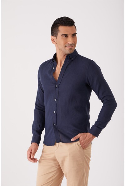 Dufy Lacivert Erkek Gömlek