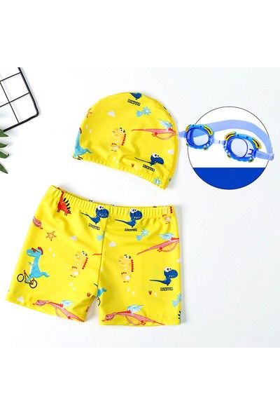 FIY Erkek Çocuk Sevimli Desen Boksör Büzülmeyen Lastikli Yüzme Şortlu Yüzme Şapkalı Deniz Şortu (Yurt Dışından)