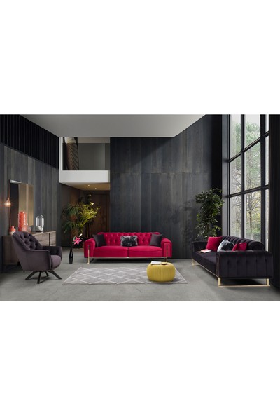 Eymense Kiev Koltuk Takımı Antrasit Kırmızı 3+3+1