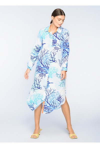 Fabrika Plaj Elbisesi, M-L, Beyaz - Mavi