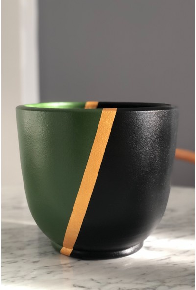 Gold Detaylı Büyük Boy Toprak Saksı (24X22 Cm)