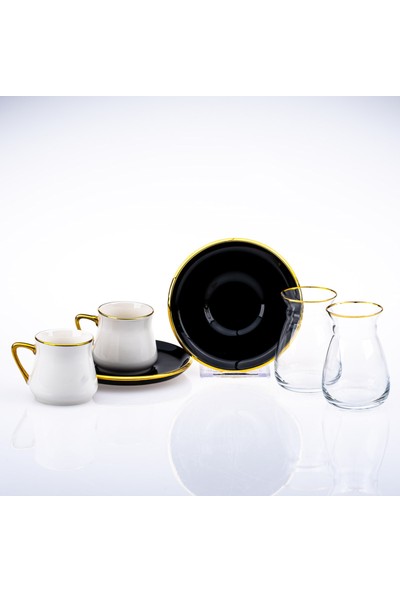Glore Solid Siyah Altın Yaldızlı 2 Kişilik Kahve ve Çay Takımı