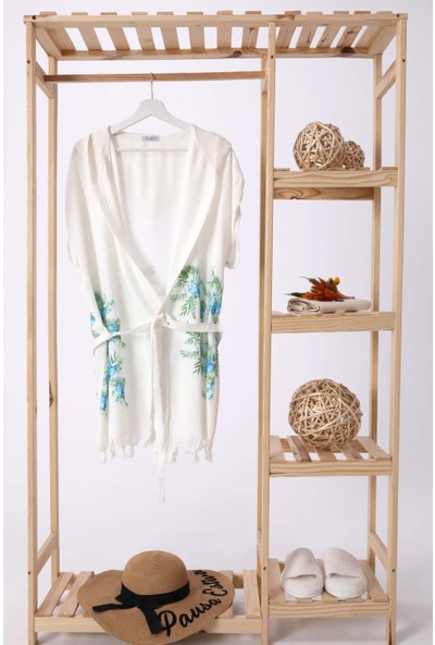 Favora Pamuklu Kuşaklı Pareo Kadın Plaj Elbisesi - Mavi Favora Pamuklu Kuşaklı Pareo Kadın Plaj Elbisesi - Mavi