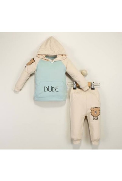 Dude Desenli Kapşonlu Bebek Alt Üst Takım Dude Desenli Kapşonlu Bebek Alt Üst Takım