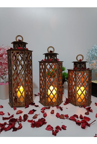 Canlı Tahtam Dekoratif 6 Gen Mumluk 3 Lü Set