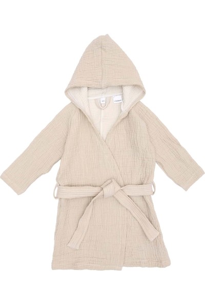 Her Bebek %100 Pamuk Müslin Bebek / Çocuk Bornozu Krem 3-4 Yas Her Bebek %100 Pamuk Müslin Bebek / Çocuk Bornozu Krem 3-4 Yas