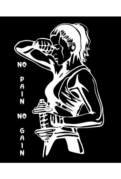 150 x 100 cm Beyaz - No Pain No Gain Fitness Spor Salonu Duvar Sticker