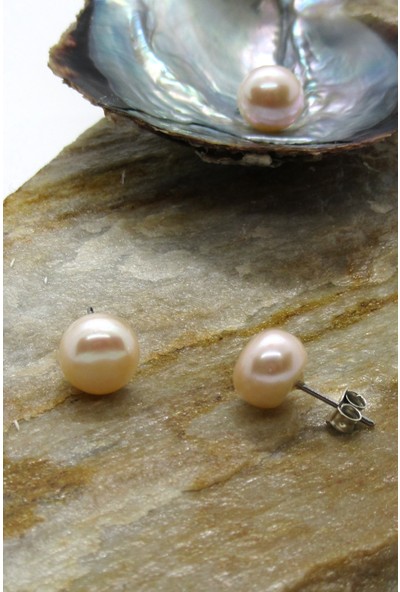 Jujuba Gerçek Inci Pembe Top Küpe (8 Mm)