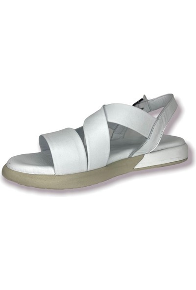 Yeşildaş 212 Beyaz Kadın Deri Sandalet