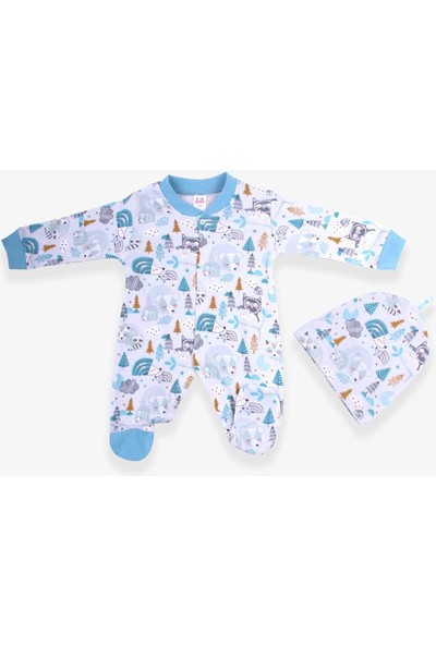 Breeze Erkek Bebek Tulum Orman Temalı Buz Mavisi (0-3-6 Ay)