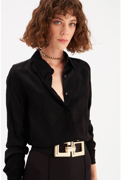 Sateen Lastikli Kalın Tokalı Kemer - Siyah Sateen Lastikli Kalın Tokalı Kemer - Siyah