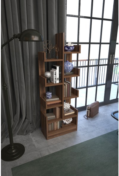 Sanal Mobilya Bibop Kitaplık Hareli Ceviz