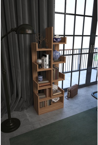 Sanal Mobilya Bibop Kitaplık Hazar Ceviz