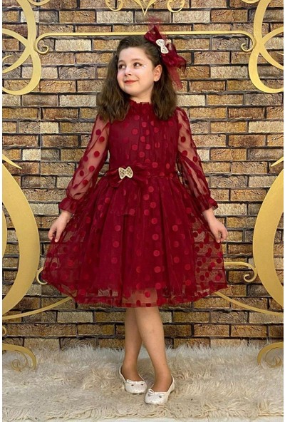Abiye Kids Parapuan Tokalı Bordo Tarz Çocuk Abiye