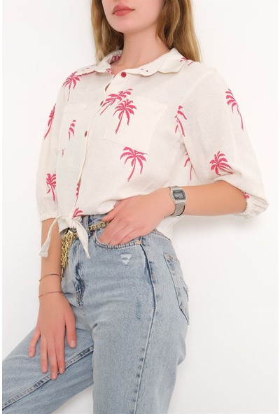 İlkecim Butik Ön Bağlamalı Gömlek Ekrufuşya - 2390.1610.