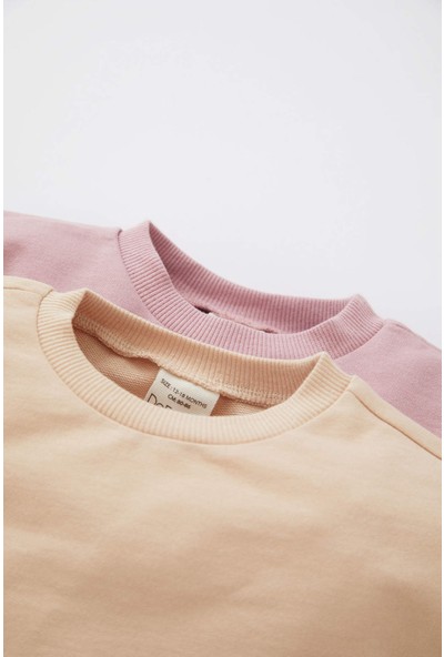 DeFacto Kız Bebek Regular Fit Bisiklet Yaka 2'li Sweatshirt Y1232A222AU