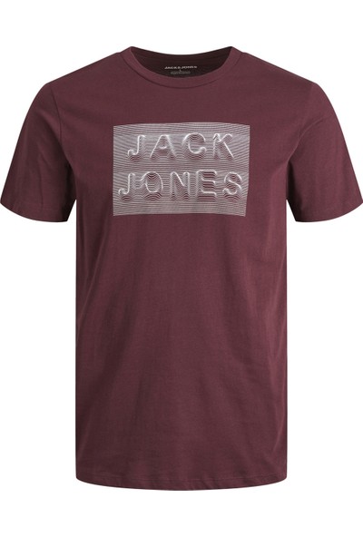 Jack & Jones Bisiklet Yaka Baskılı Bordo Erkek T-Shirt 12211191_JJFOAM Tee Ss Crew Neck