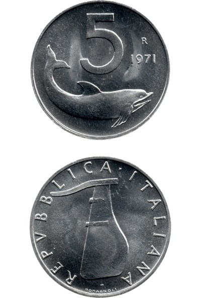 Benim Koleksiyonum Italya, 5 Lire 1971, Çil Eski Madeni Para Benim Koleksiyonum Italya, 5 Lire 1971, Çil Eski Madeni Para