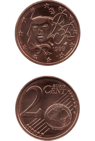 Benim Koleksiyonum Fransa, 2 Euro Cent 1999, Çil Eski Madeni Para Benim Koleksiyonum Fransa, 2 Euro Cent 1999, Çil Eski Madeni Para