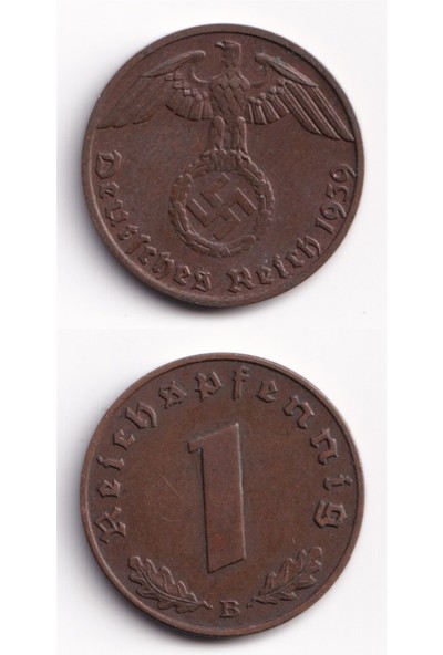 Benim Koleksiyonum Almanya (Nazi Almanyası) 1 Reichspfennig 1937-39, Çt/ççt Eski Madeni Para