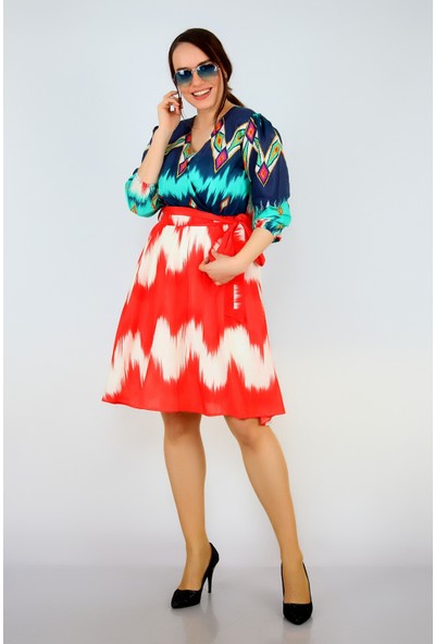 Schık Kadın Büyük Beden Desenli Şifon Elbise Mercan Schık Kadın Büyük Beden Desenli Şifon Elbise Mercan