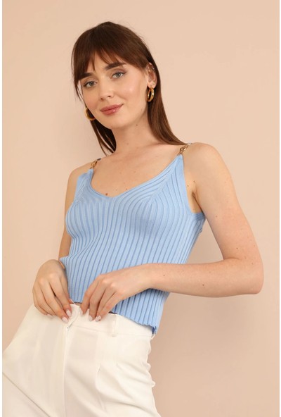 Cloudie Toka Detaylı Triko Kumaş Bebemavi Bluz