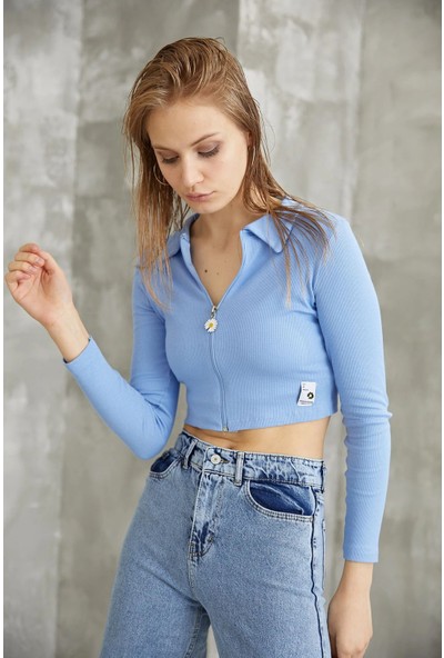Papatya Fermuarlı Uzun Kollu Bluz