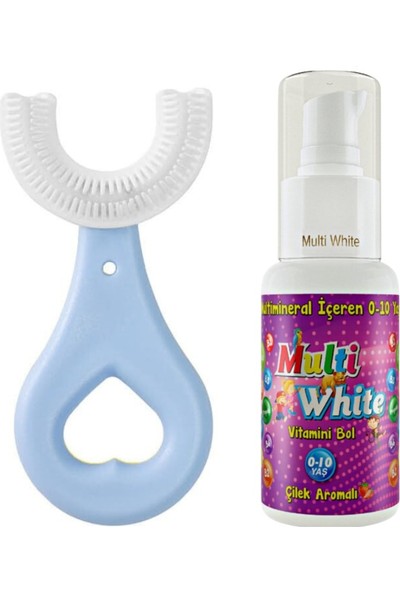 Multi White Multivitaminli Çilek Aromalı Çocuk Diş Macunu 50 ml ve U Şeklinde Diş Fırçası Mavi Multi White Multivitaminli Çilek Aromalı Çocuk Diş Macunu 50 ml ve U Şeklinde Diş Fırçası Mavi