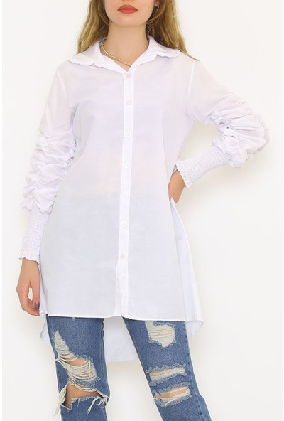 Asel Duru Kolları Büzgülü Gömlek Beyaz - 1066.1289. Asel Duru Kolları Büzgülü Gömlek Beyaz - 1066.1289.