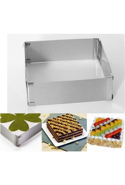 Anka Kare Kek Kalıbı - Ayarlanabilir Kelepçeli Paslanmaz Metal Anka Kare Kek Kalıbı - Ayarlanabilir Kelepçeli Paslanmaz Metal