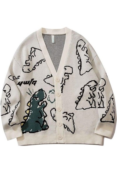 Touz Harajuku Bej Dinazor Oversize Unisex Hırka