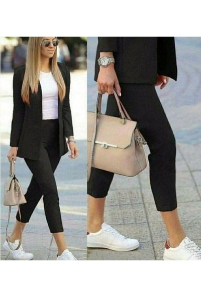 Rengamoda Atlas Kumaş Ceket Pantolon Takım (Siyah)