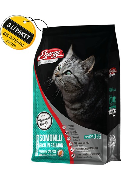 Pet Food Energy Cat Food Energy Somonlu Yetişkin Kedi Maması 500 G Özel Koli 8 Adet Pet Food Energy Cat Food Energy Somonlu Yetişkin Kedi Maması 500 G Özel Koli 8 Adet