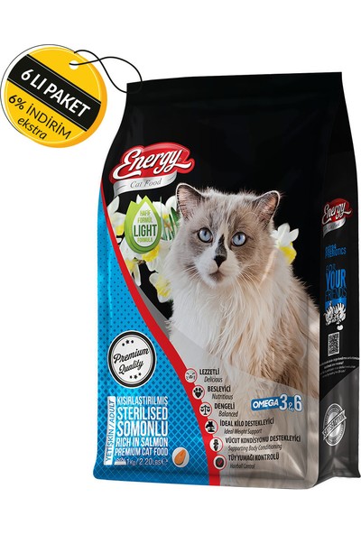 Pet Food Energy Cat Food Energy Somonlu Kısırlaştırılmış Kedi Maması 1 kg Özel Koli 6 Adet Pet Food Energy Cat Food Energy Somonlu Kısırlaştırılmış Kedi Maması 1 kg Özel Koli 6 Adet