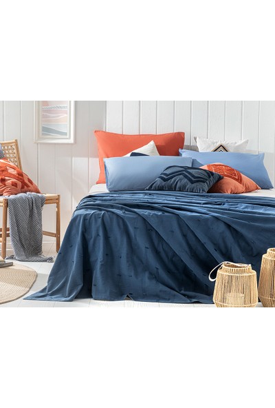 English Home Edge Kesmeli Jakarlı Tek Kişilik Pike 150X220 cm Indigo