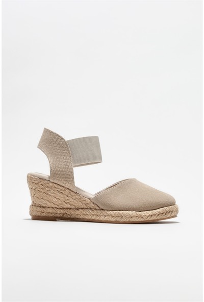 Elle Shoes Bej Deri Kadın Espadril