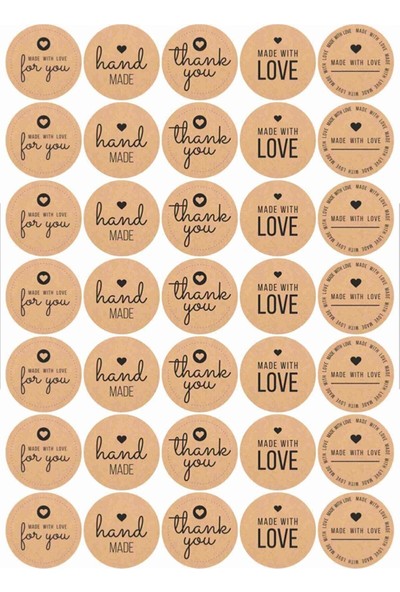 Printiks 70 Adet Thank You-Hand Made Etiket, 10 Farklı Tasarım Sticker Printiks 70 Adet Thank You-Hand Made Etiket, 10 Farklı Tasarım Sticker