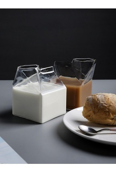 Kitchen Live Süt Kutusu Şeklinde Isıya Dayanıklı Borosilikat Kahve ve Sunum Bardağı