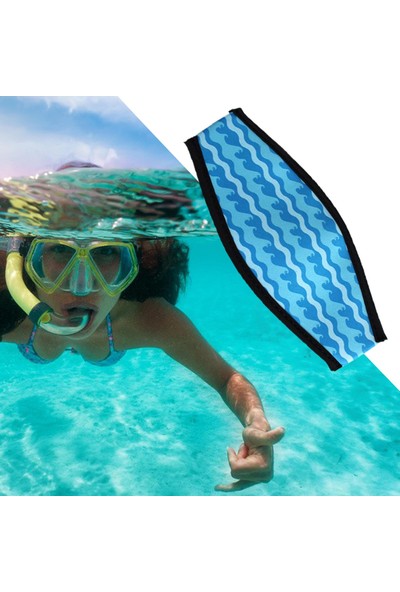 Neopren Şnorkelli Maske Kayış Kapağı Yumuşak Tüplü Dişli Saç Sararı Koruma Mavi Dalga